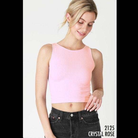 Nikibiki | Tops | New Crystal Pink High Neck Ribbed Crop Top | Poshmark